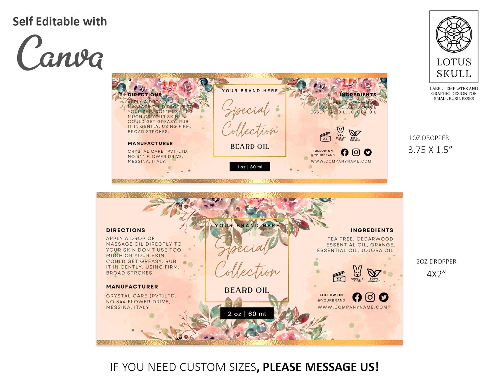 Editable Gold Floral Label Template Peachrose Goldbody - Etsy