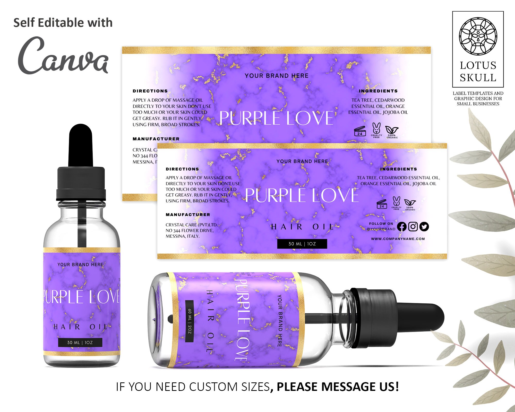 Editable Purple Gold Marble Label Template Whipped Body - Etsy