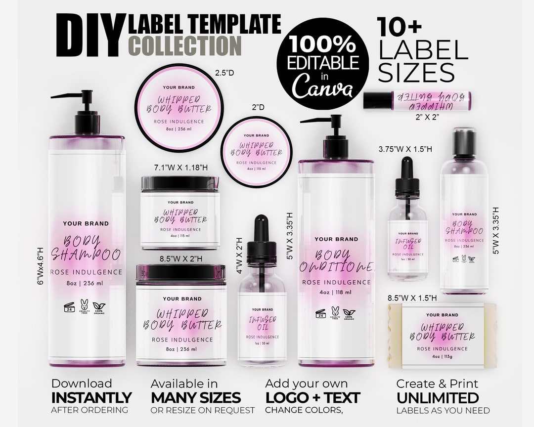 Editable Pink Cosmetic Label Templates - Body Butter, Essential Oil,jar ...