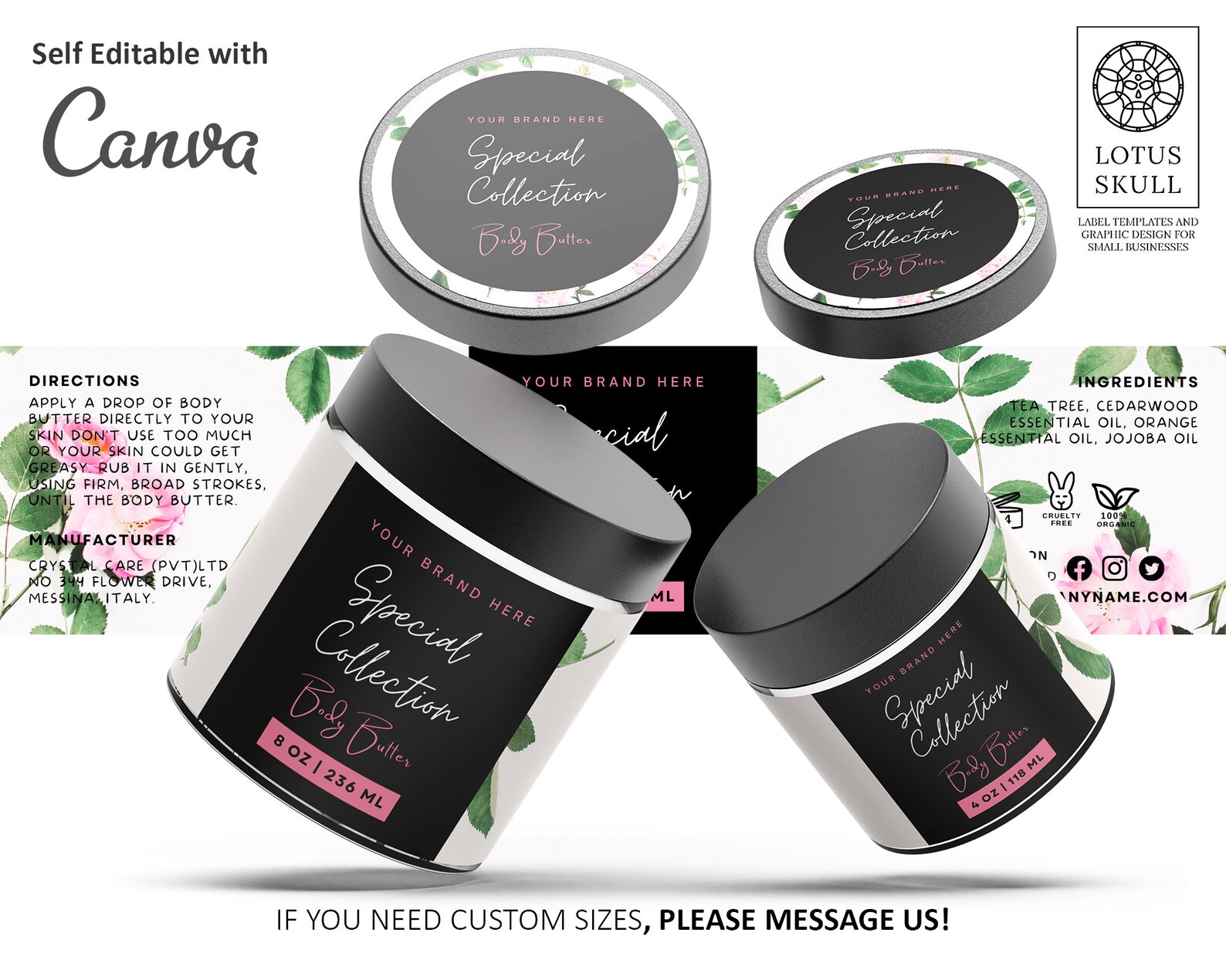 Editable Rose Label Template Skincare,product Labels,body Butter,sugar ...