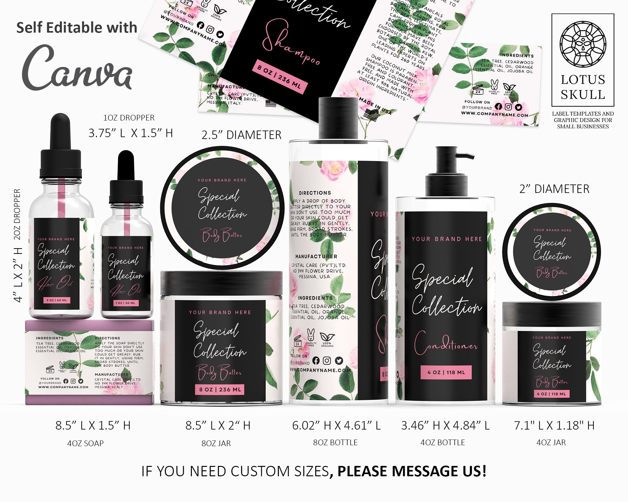 Editable Rose Label Template Skincare,product Labels,body Butter,sugar ...