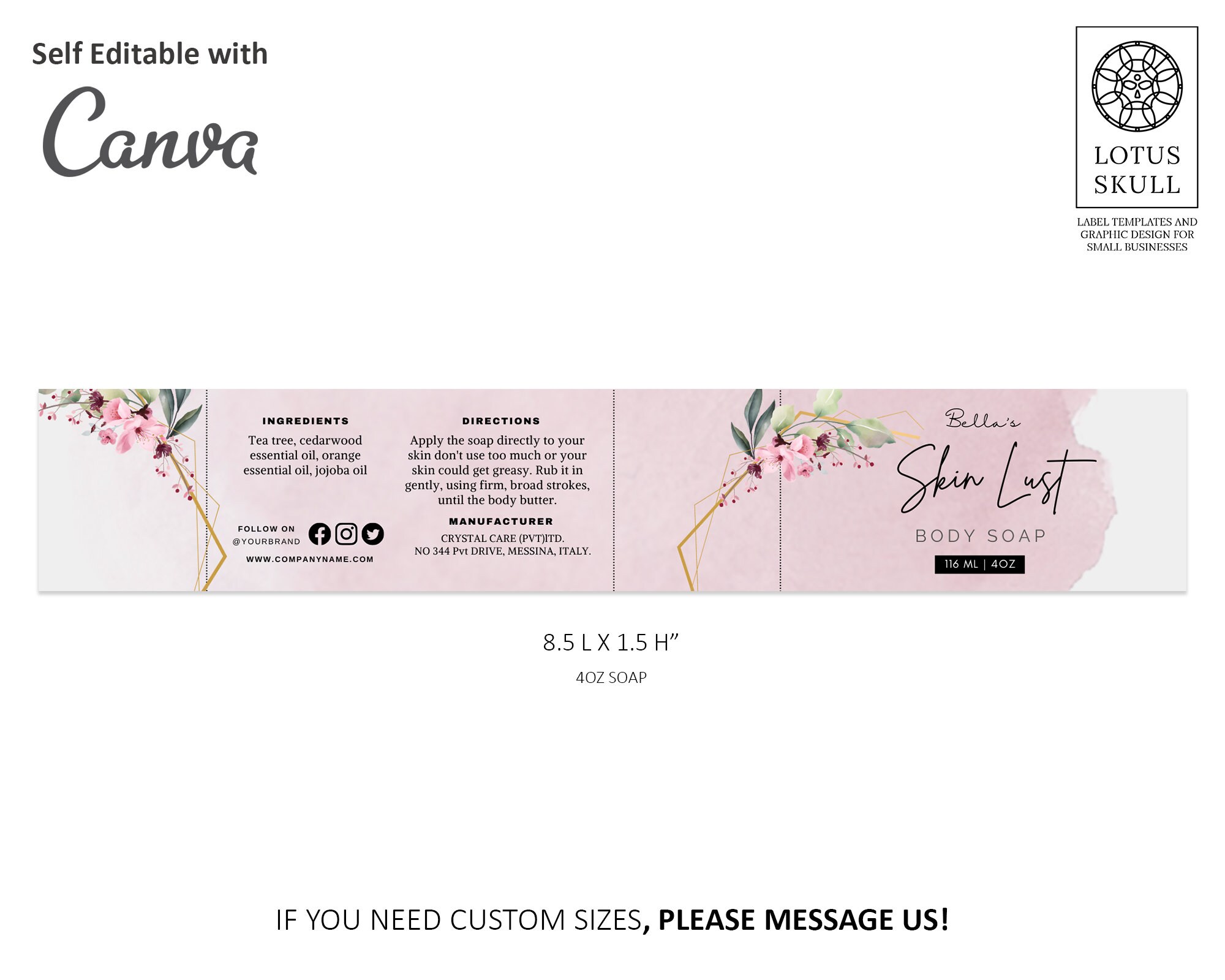 Editable Pink Floral Label Template Body Butter Labels8oz - Etsy