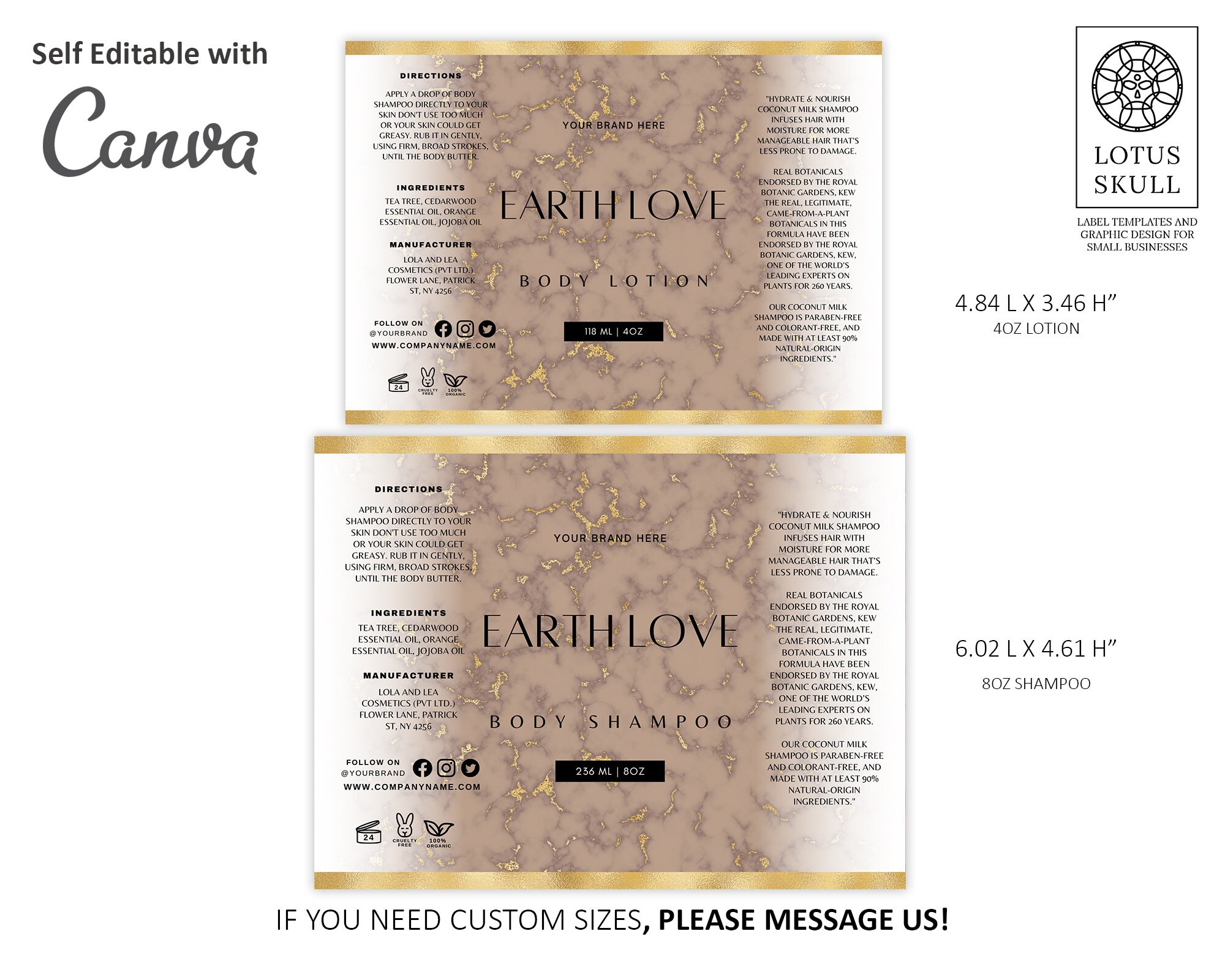 Editable Brown Gold Glitter Marble Label Template Whipped - Etsy