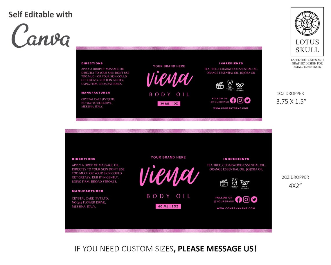 Editable Hot Pink Skincare Labels Template Body Butter | Etsy