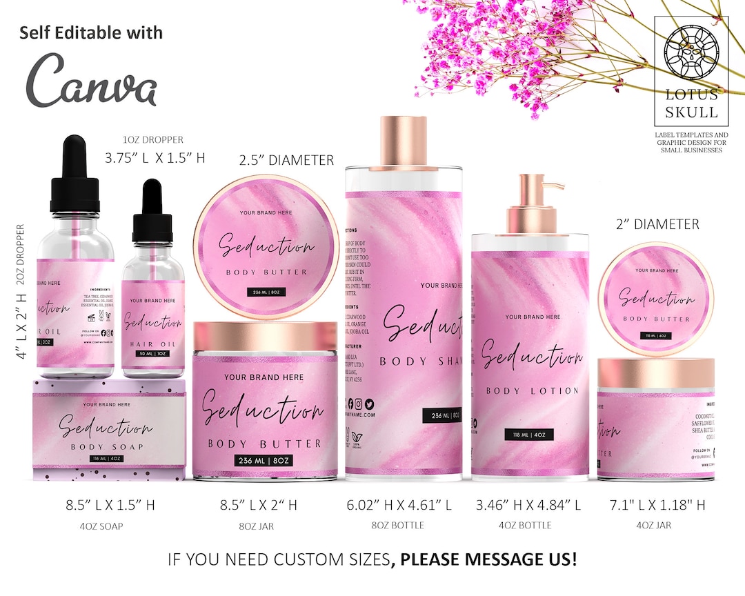 Editable Pink Rose Cosmetic Label Templates - Body Butter,shower ...