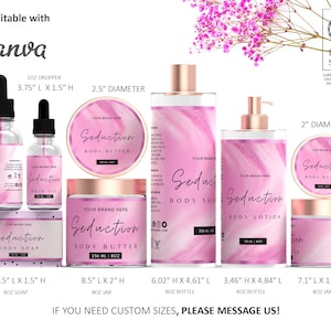 Editable Pink Rose Cosmetic Label Templates - Body Butter,shower ...