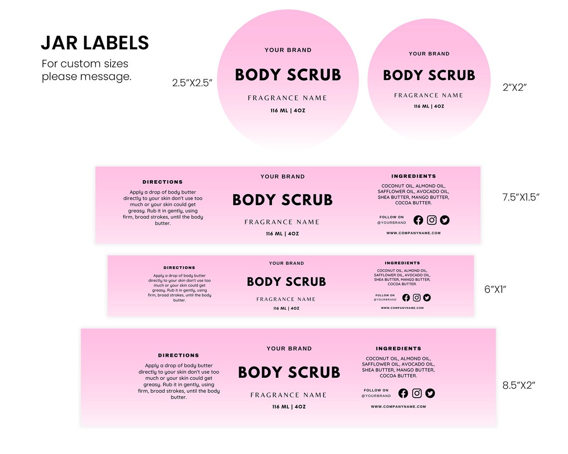 Editable Pink Cosmetic Product Labels Rose Sugar Scrub | Etsy