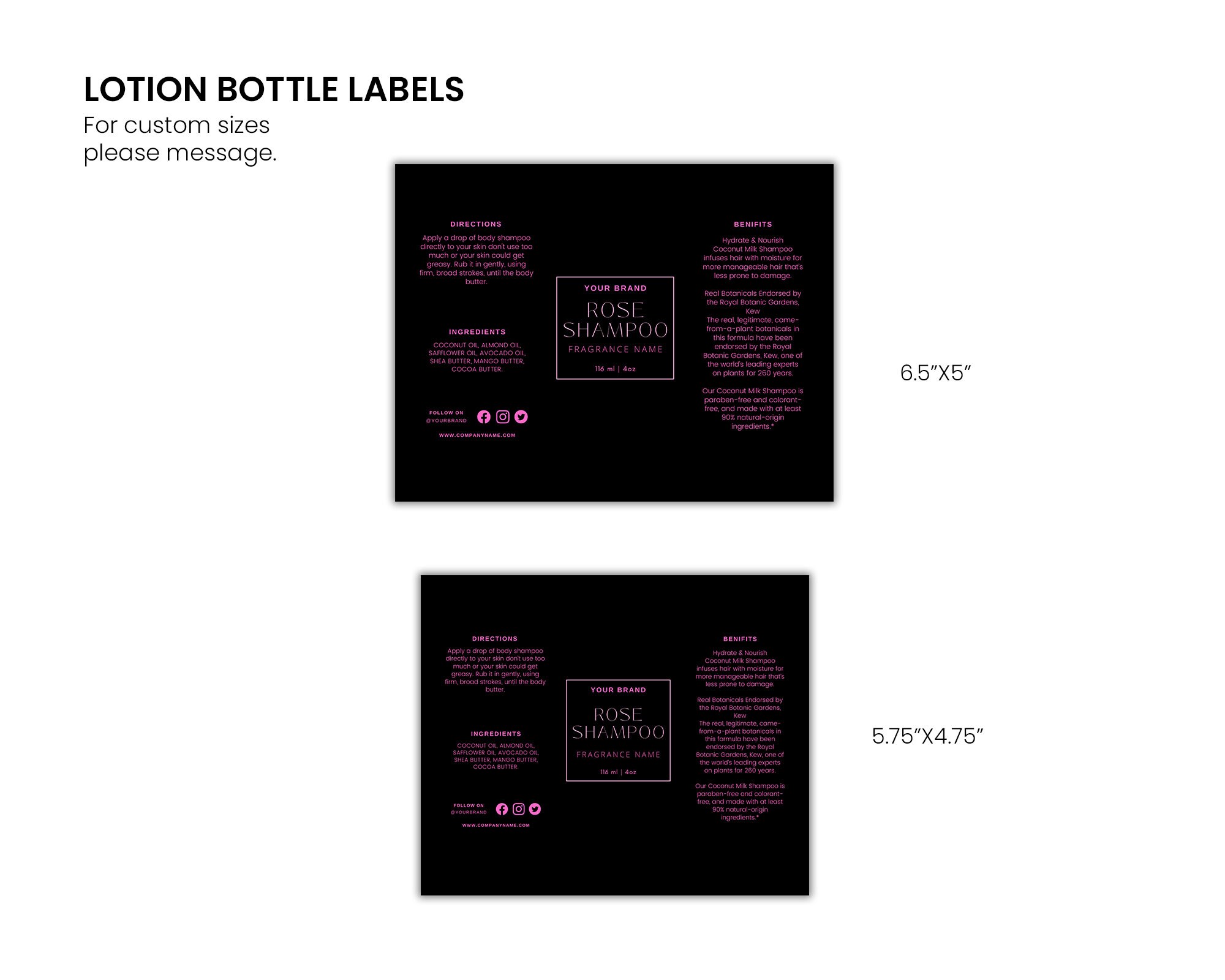 Beautiful Black Pink Cosmetic Label Templates 4oz8ozjar - Etsy