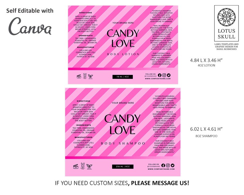 Editable Pink Pattern Cosmetic Label Templates Body - Etsy