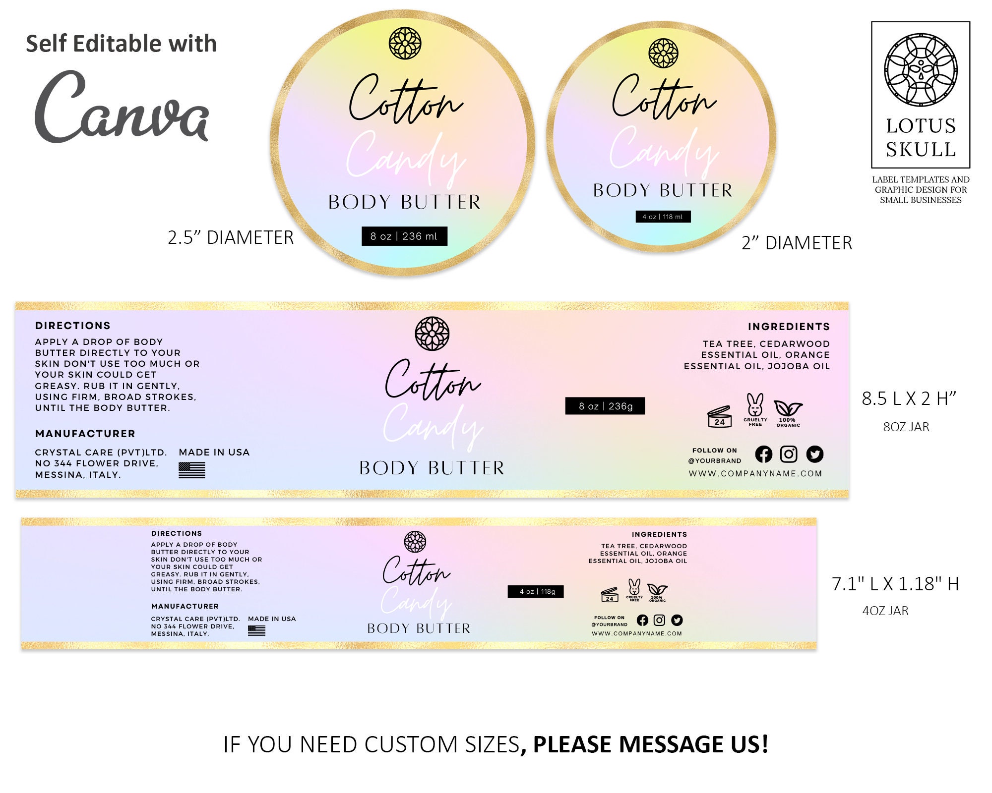 Colorful Rainbow Label Template Body Butter Labelsskincare - Etsy