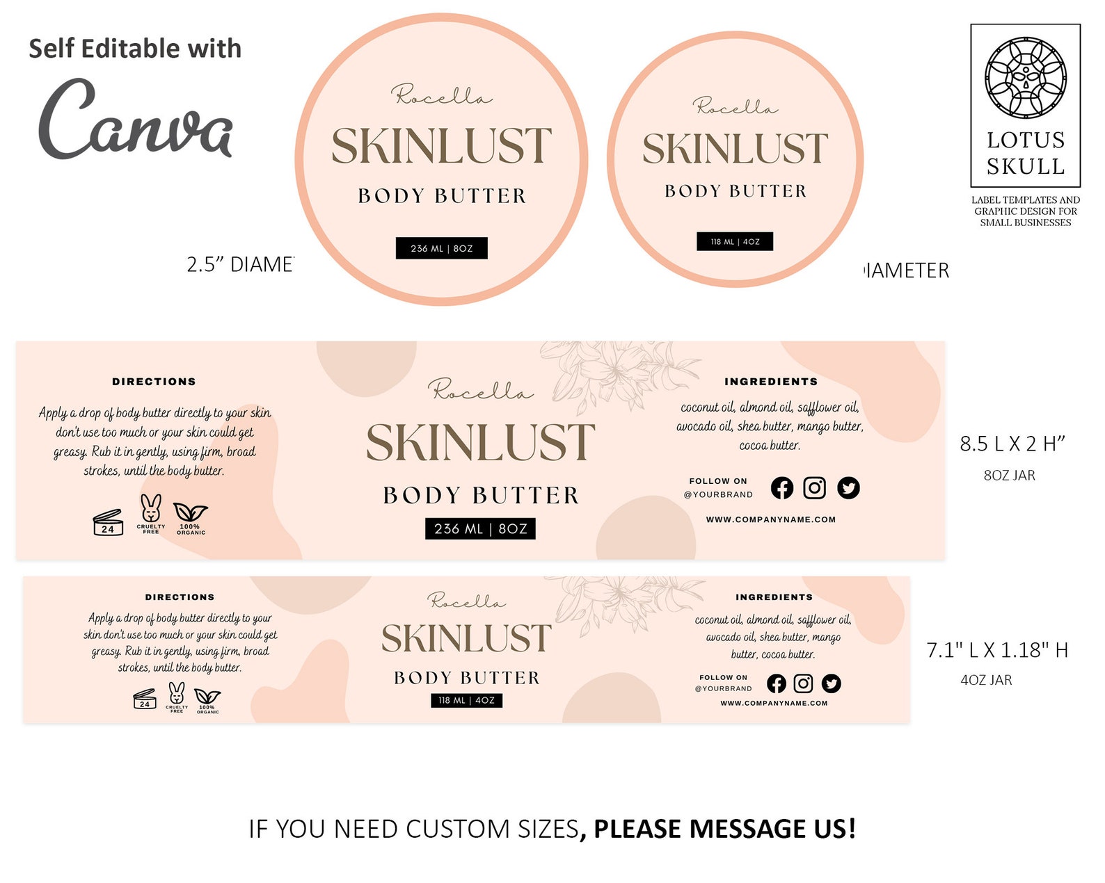 Editable Rose Gold Cosmetic Label Template - Body Butter, Dropper ...