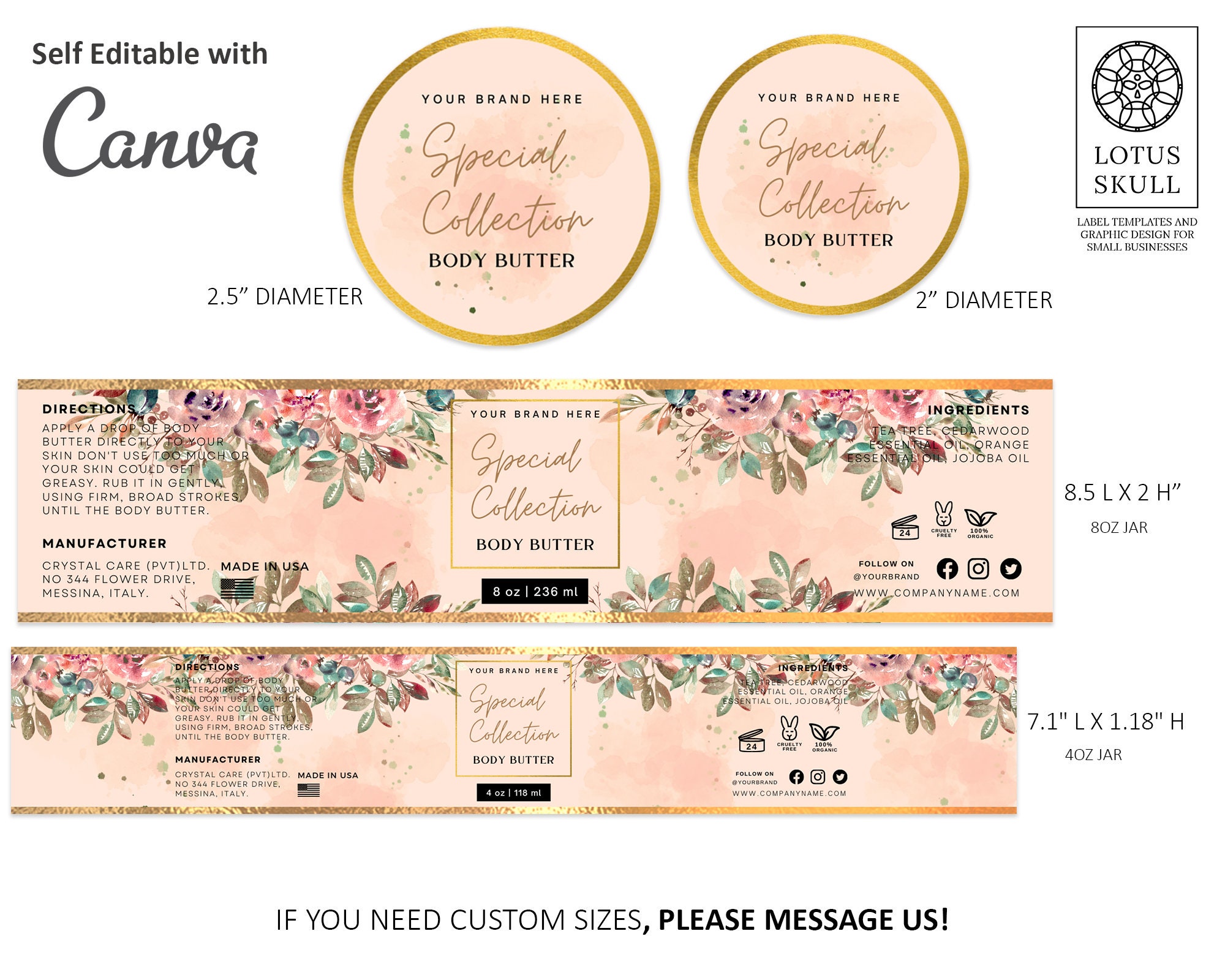 Editable Gold Floral Label Template Peachrose Goldbody | Etsy Australia