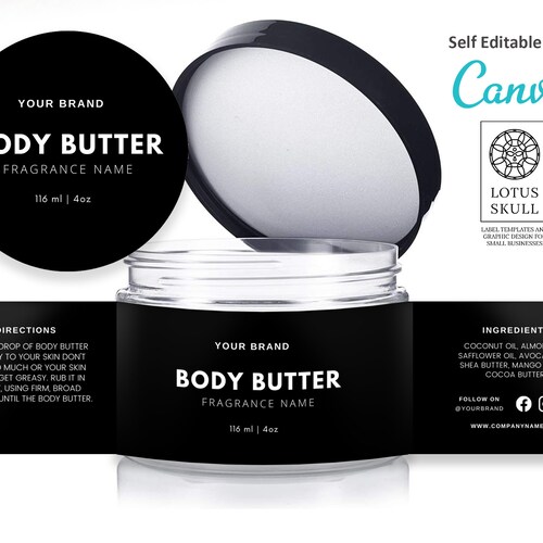 DIY Black Body Butter Label Template With Lid - Etsy