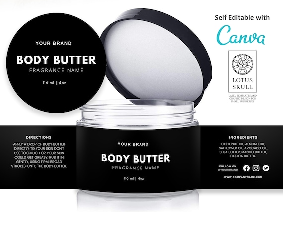 DIY Black Body Butter Label Template With Lid - Etsy