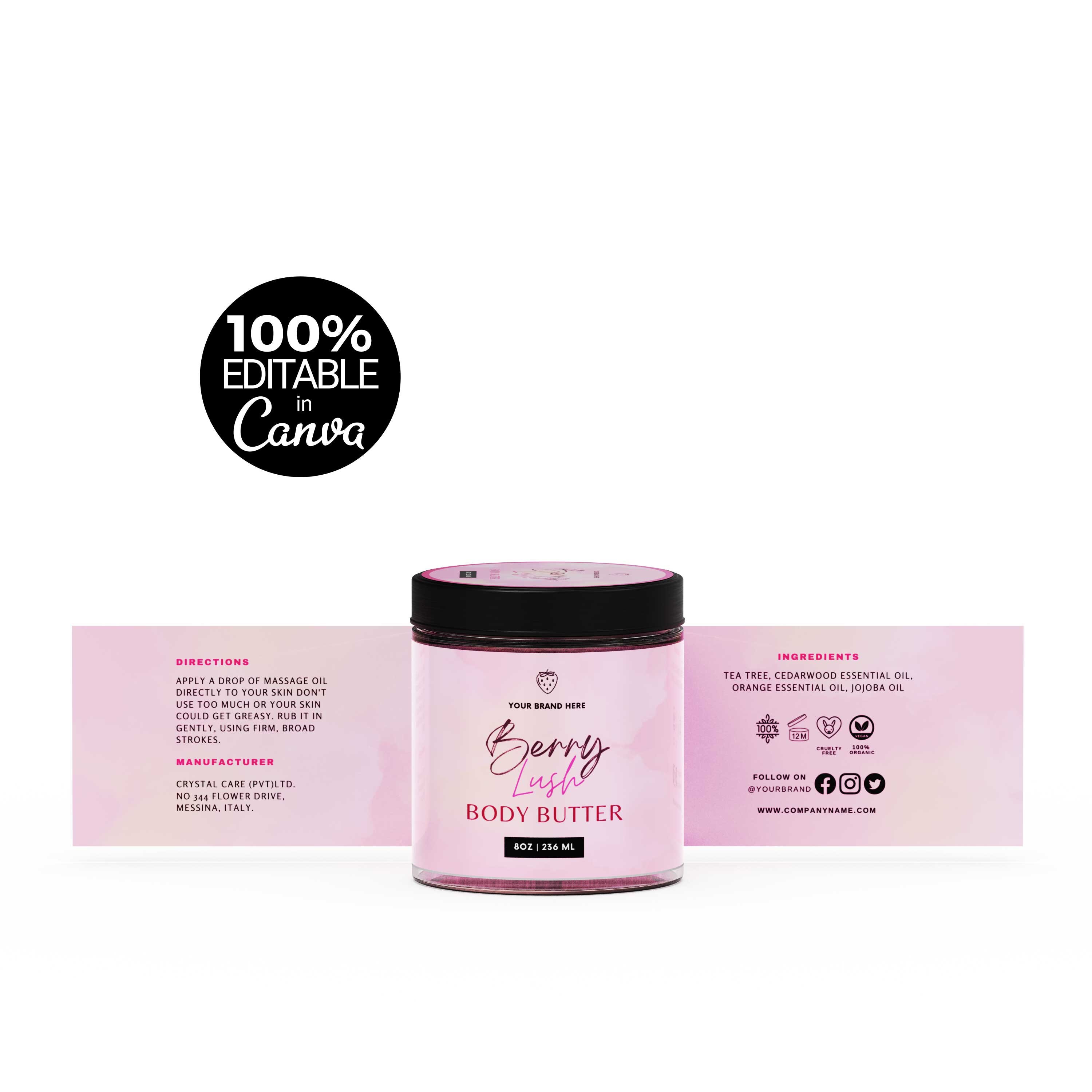 Editable Print Ready Strawberry Pink Label Templates for 8oz, 4oz, and ...