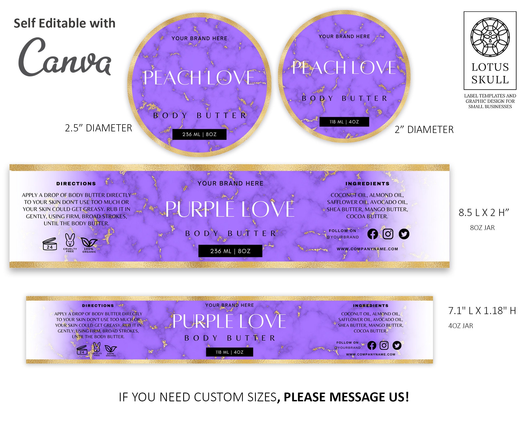 Editable Purple Gold Marble Label Template Whipped Body - Etsy