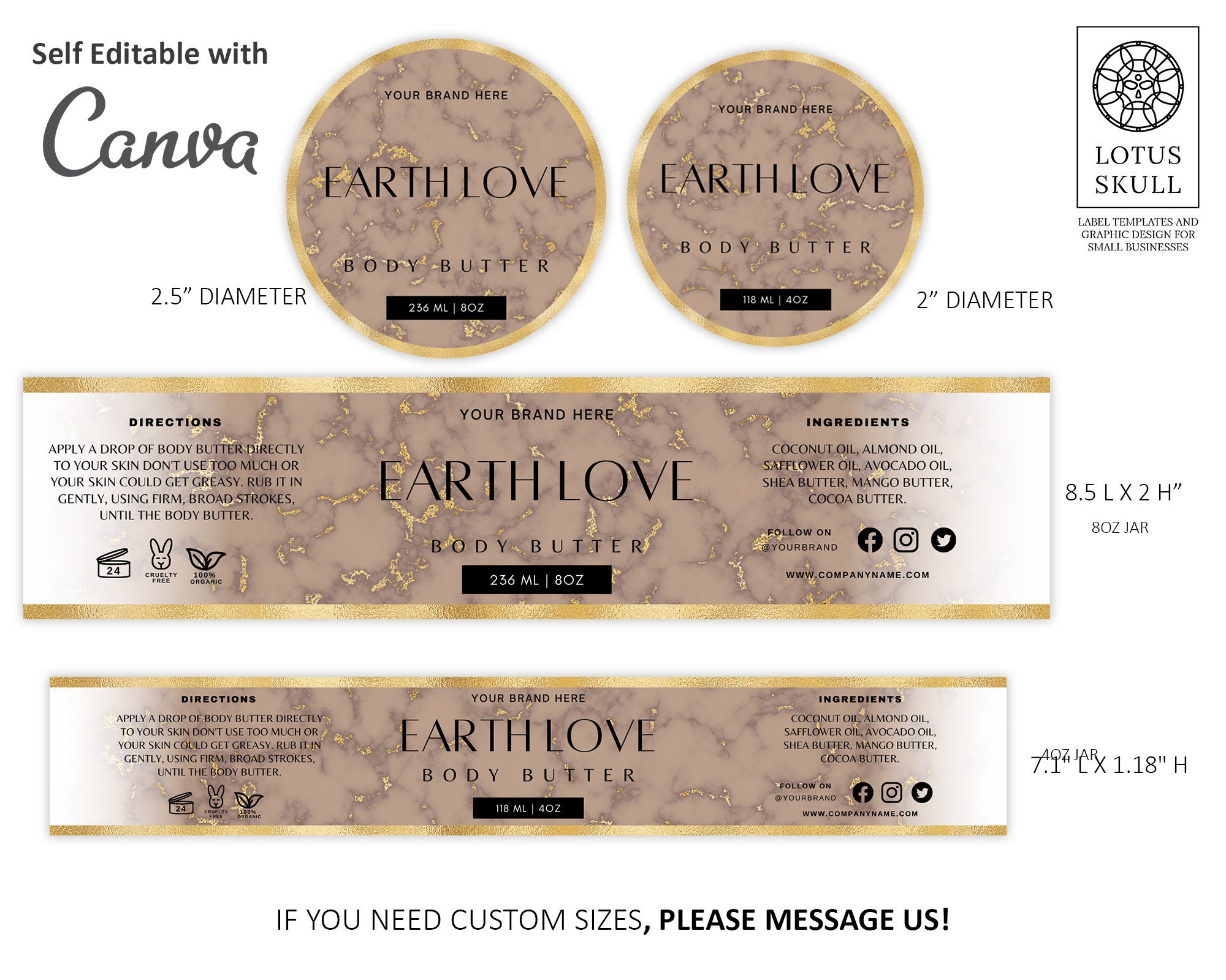 Editable Brown Gold Glitter Marble Label Template Whipped - Etsy