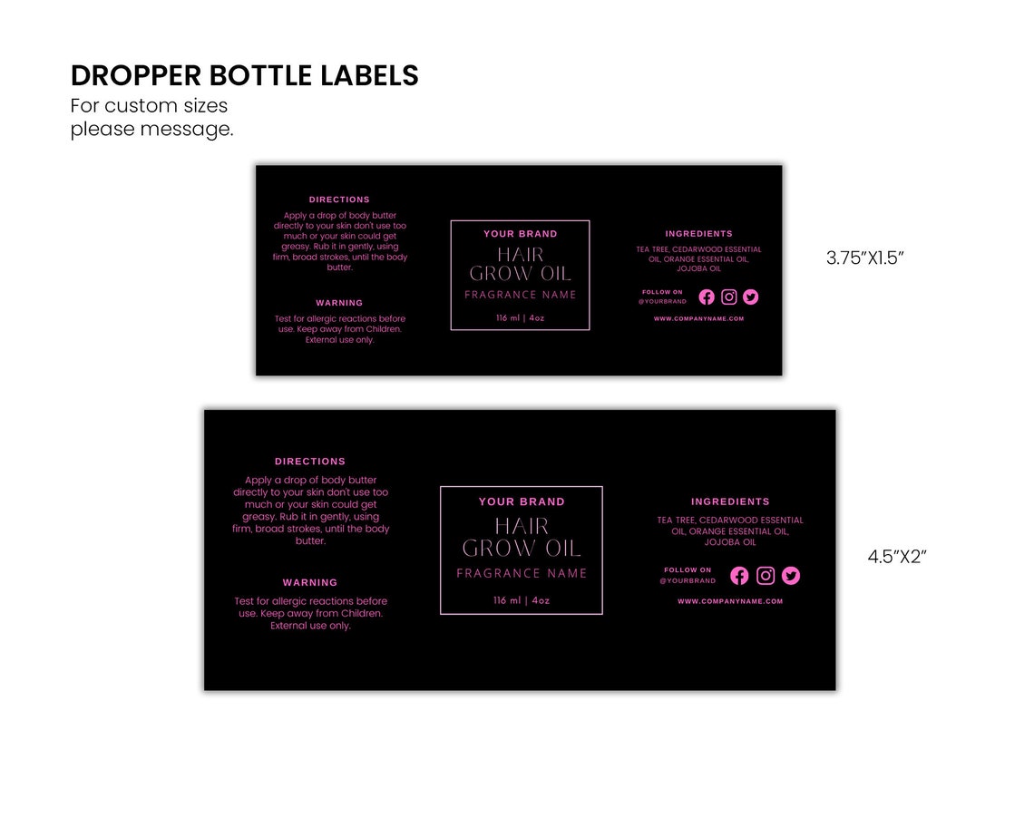 Beautiful Black Pink Cosmetic Label Templates 4oz8ozjar - Etsy