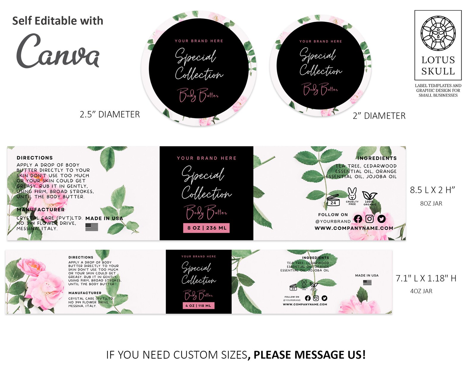 Editable Rose Label Template Skincareproduct Labelsbody - Etsy