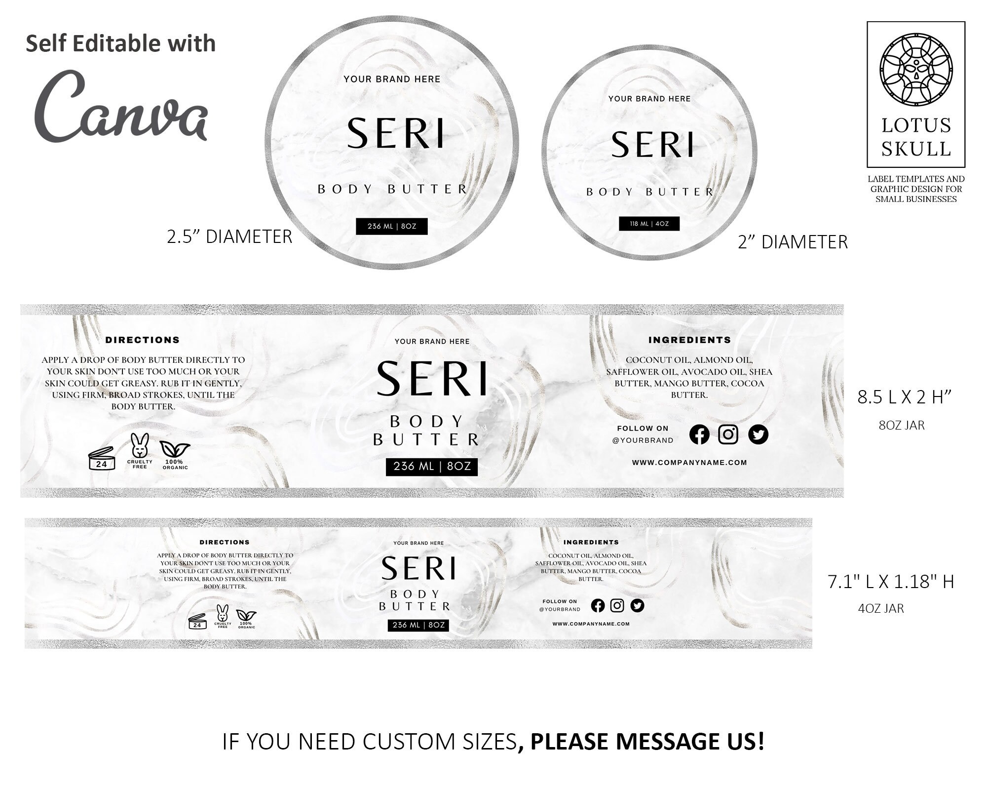 Luxury White Marble Label Template Body Butter Product - Etsy