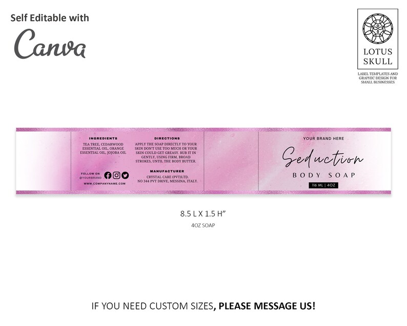 Editable Pink Rose Cosmetic Label Templates Body - Etsy