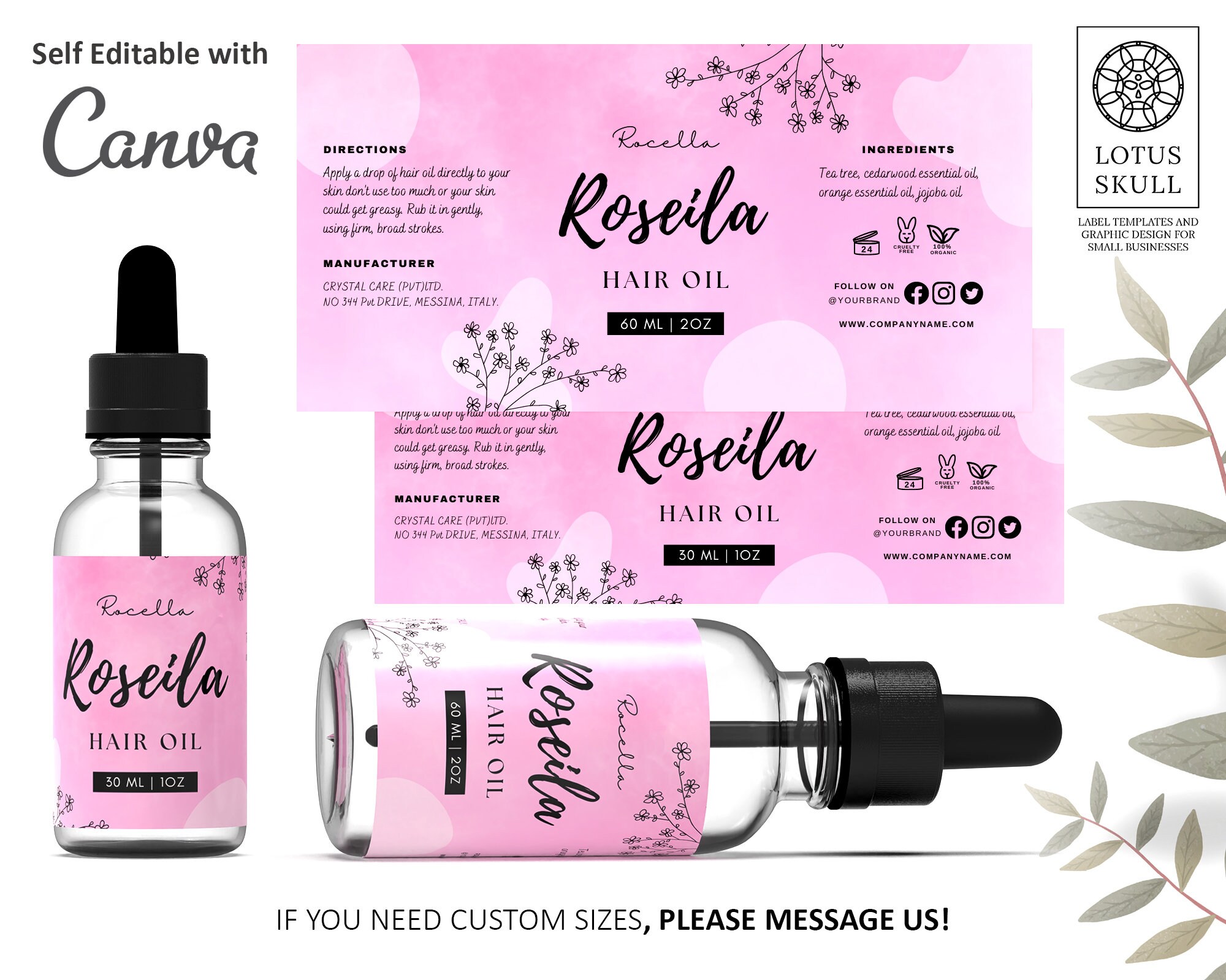 Editable Pastel Pink Template Pink Floral,body Butter Labels,skincare ...