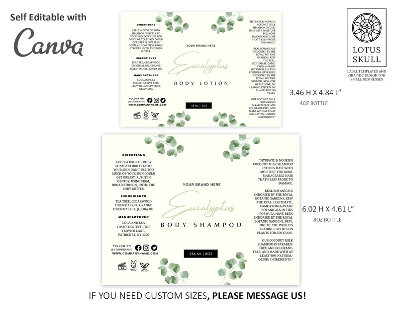 Editable Eucalyptus Label Template Body Butter Dropper - Etsy