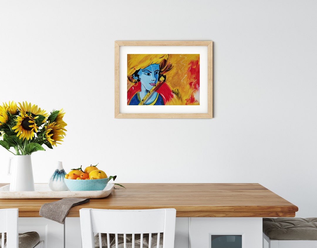 Limited Edition Lord Govinda Art Print, Dusky Krishna Playing Flute ...