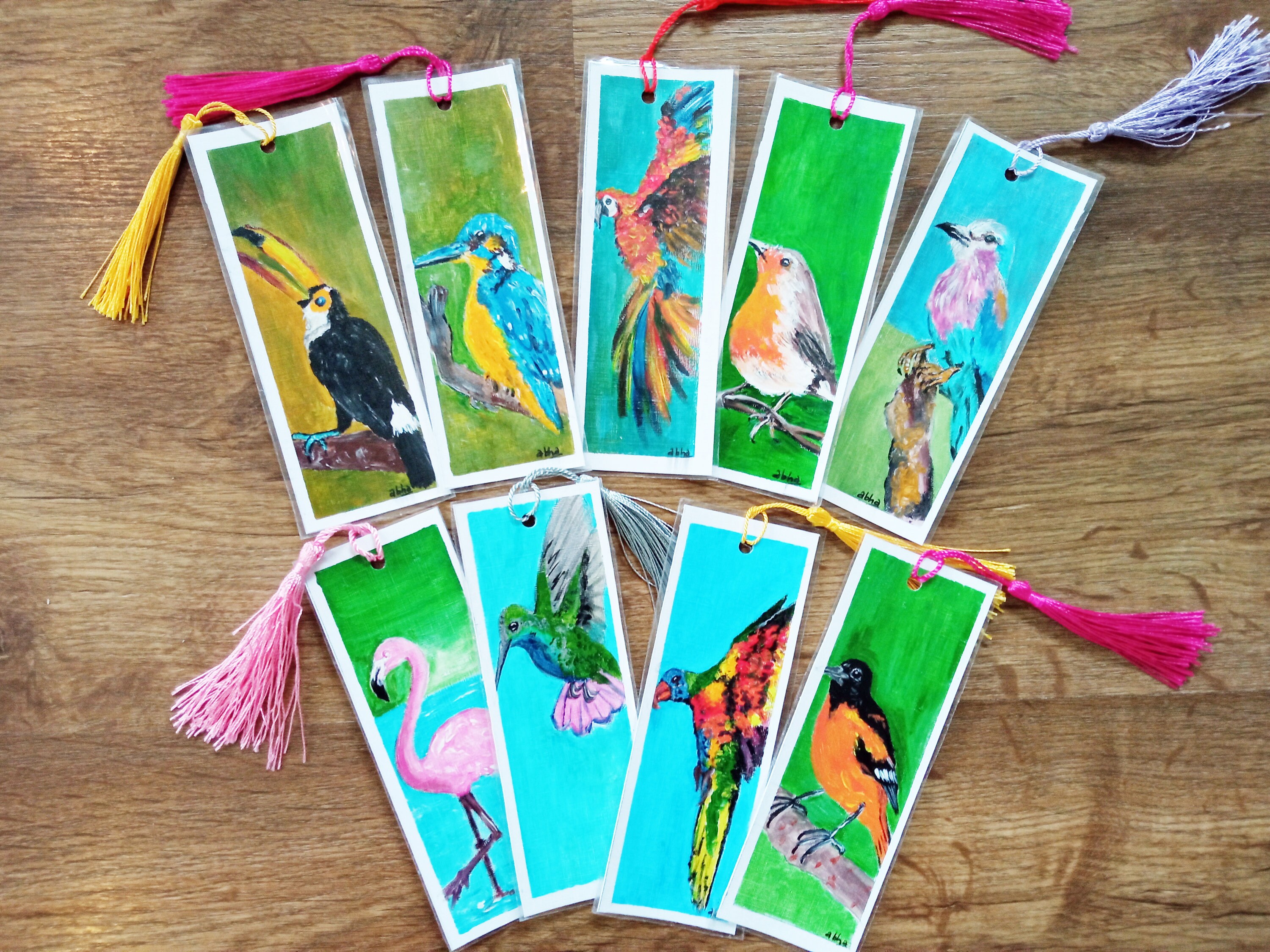Artistic Birds Bookmarks Hand Painted Laminated with Silk | Etsy