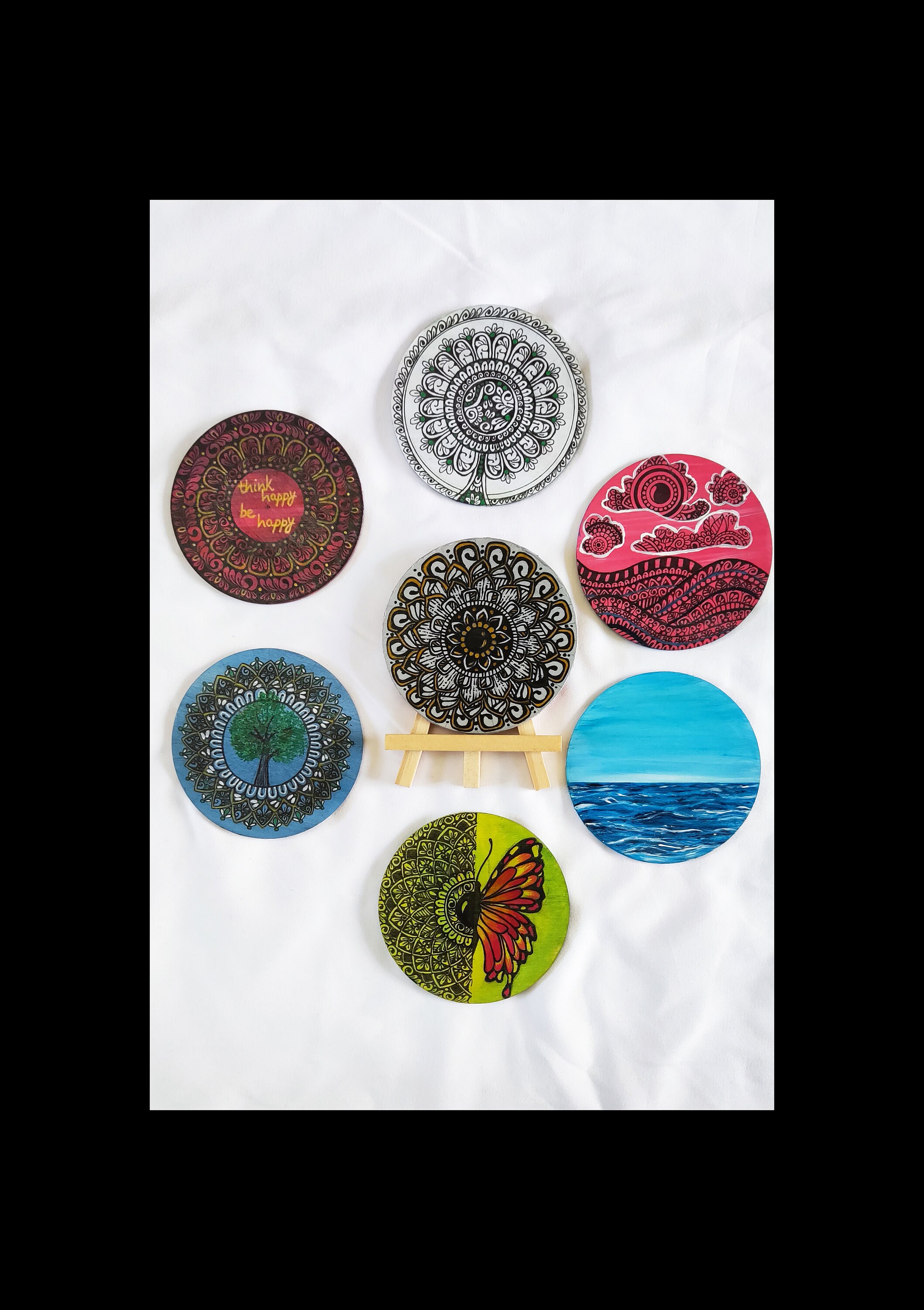 Circle MDF Disc Painting Both Sided Small Wooden Landscape - Etsy