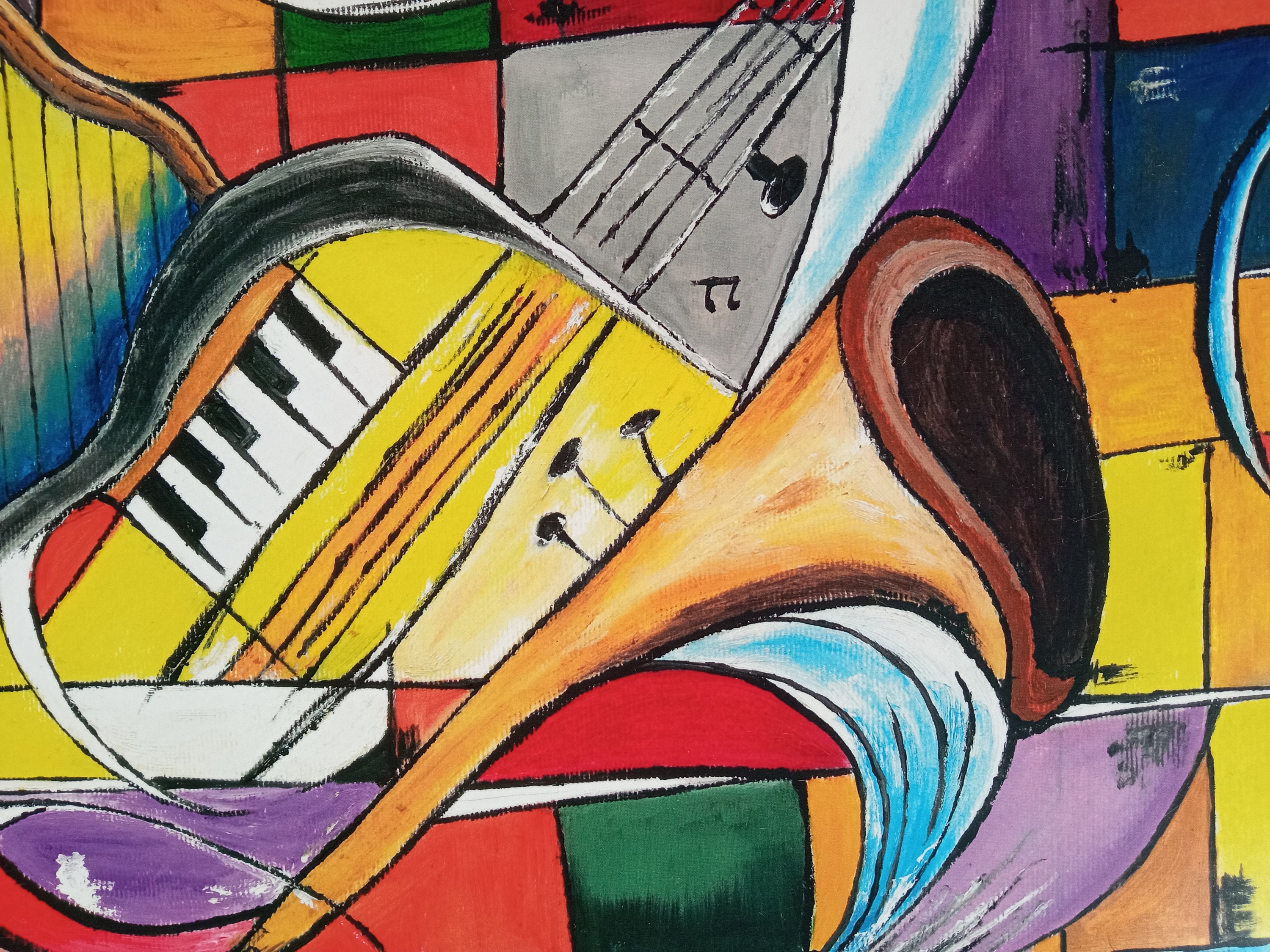 Abstract Painting Musical Instruments Art Print, Geometric Modern Jazz ...