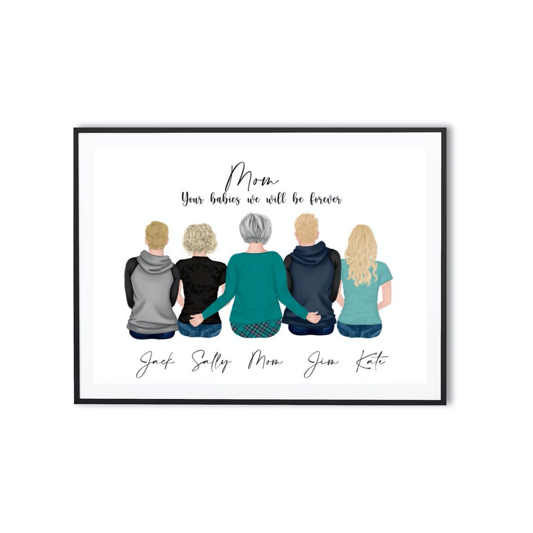 Custom Family Portrait Illustration, Gift for Mom, Mother's Day Gift ...