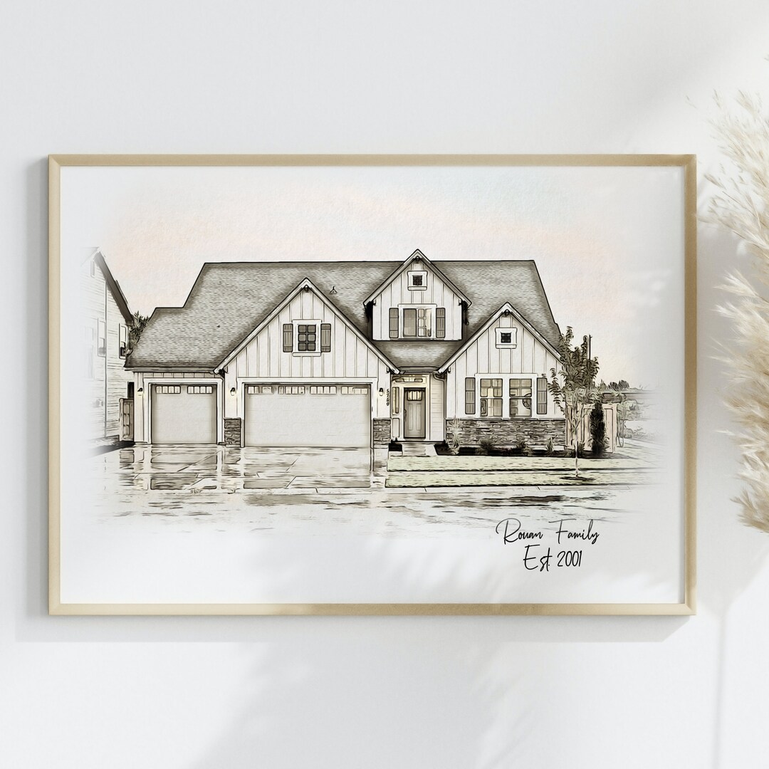 Moving Away Gift, Pencil Ink Sketch of Your Home Personalized House ...