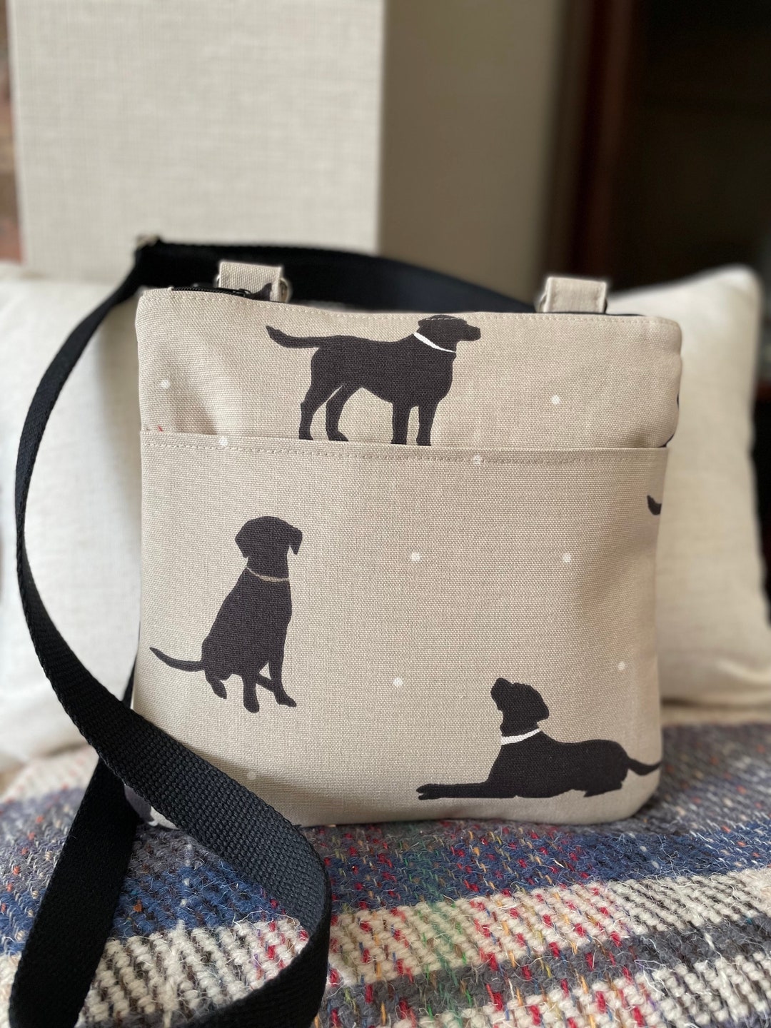 Black Labrador Fabric Crossbody Bag, Fully Adjustable Strap, Internal ...