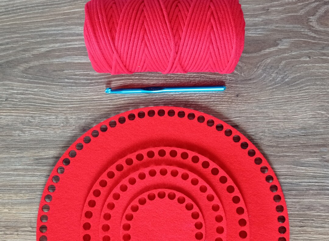 Red Felt Base, Bag Basket,hole 9mm, Felt Crochet Base for Bag, or ...