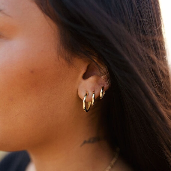 Gold Hoop Earrings Silver Hoop Earrings 9mm 13mm 17mm Hoops Cute Earrings Live in Every day earring Simple Hoops Elegant Earrings Etsy
