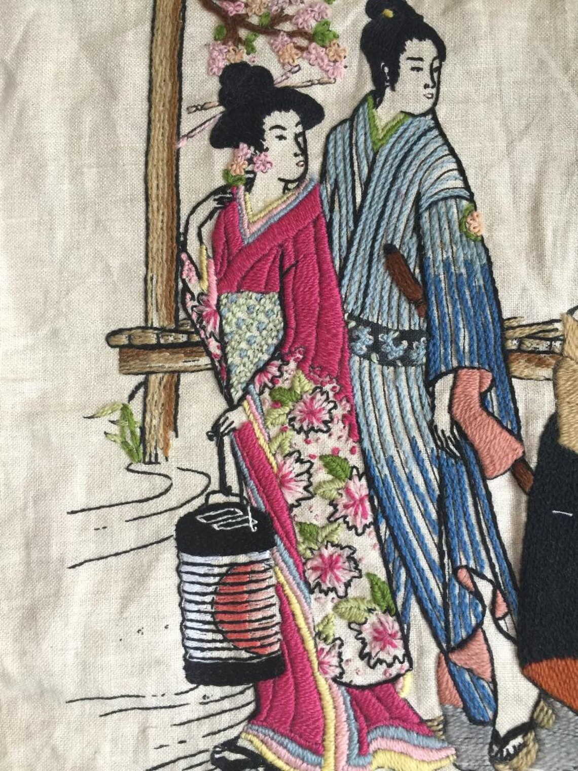 Vintage Japanese Bunka Embroidered Linen Wall Decor | Etsy