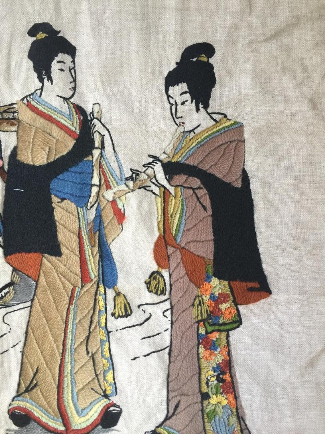 Vintage Japanese Bunka Embroidered Linen Wall Decor | Etsy