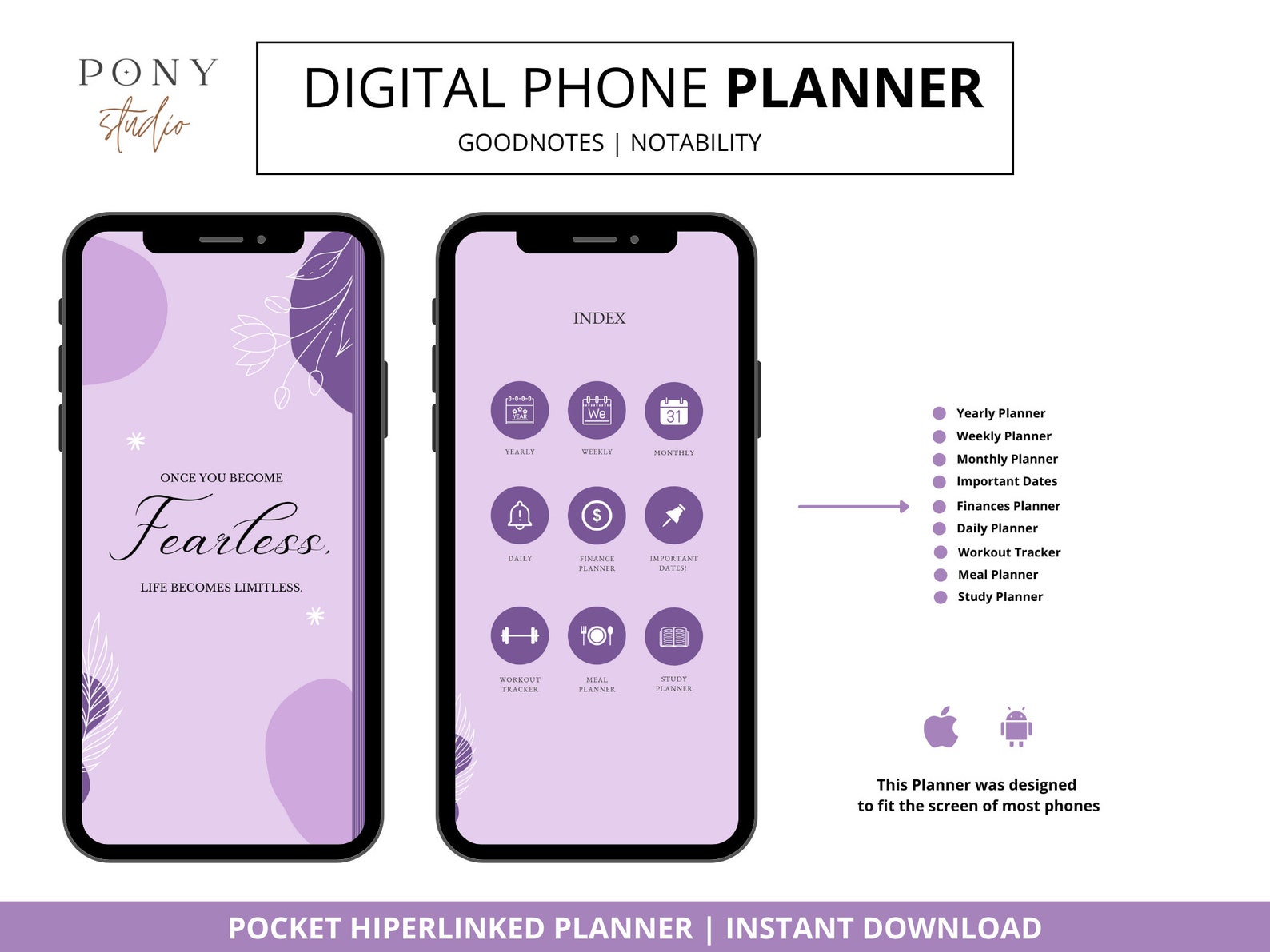 Purple Digital Phone Planner, Digital Pocket Planner, iPhone Digital ...
