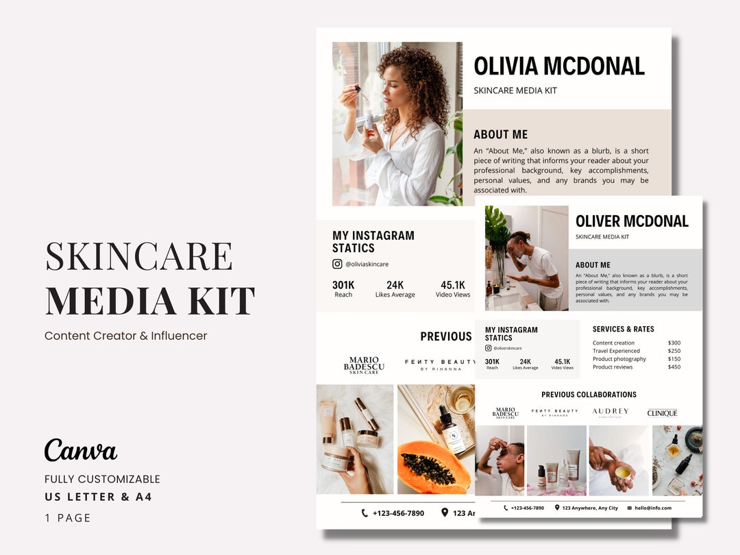 Skincare Media Kit, Beauty Media Kit, Beauty Press Kit, Media Kit Canva ...