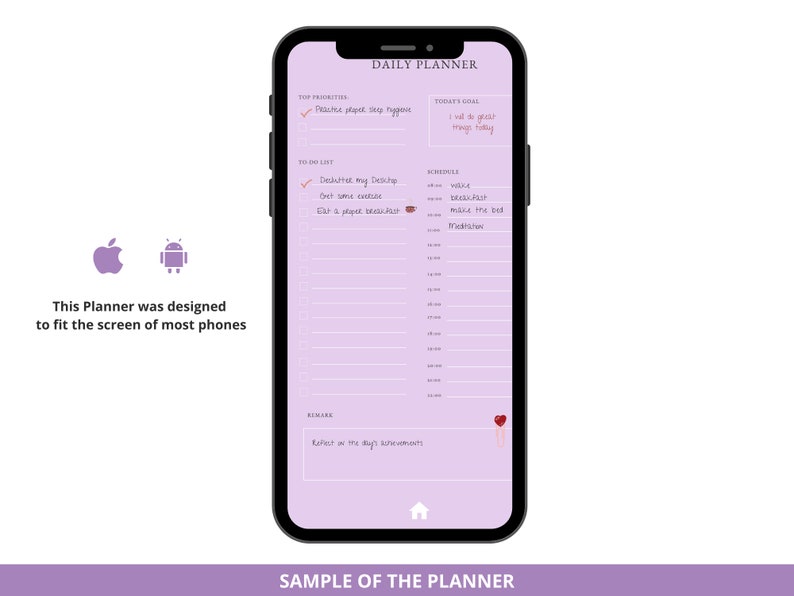 Purple Digital Phone Planner, Digital Pocket Planner, iPhone Digital ...