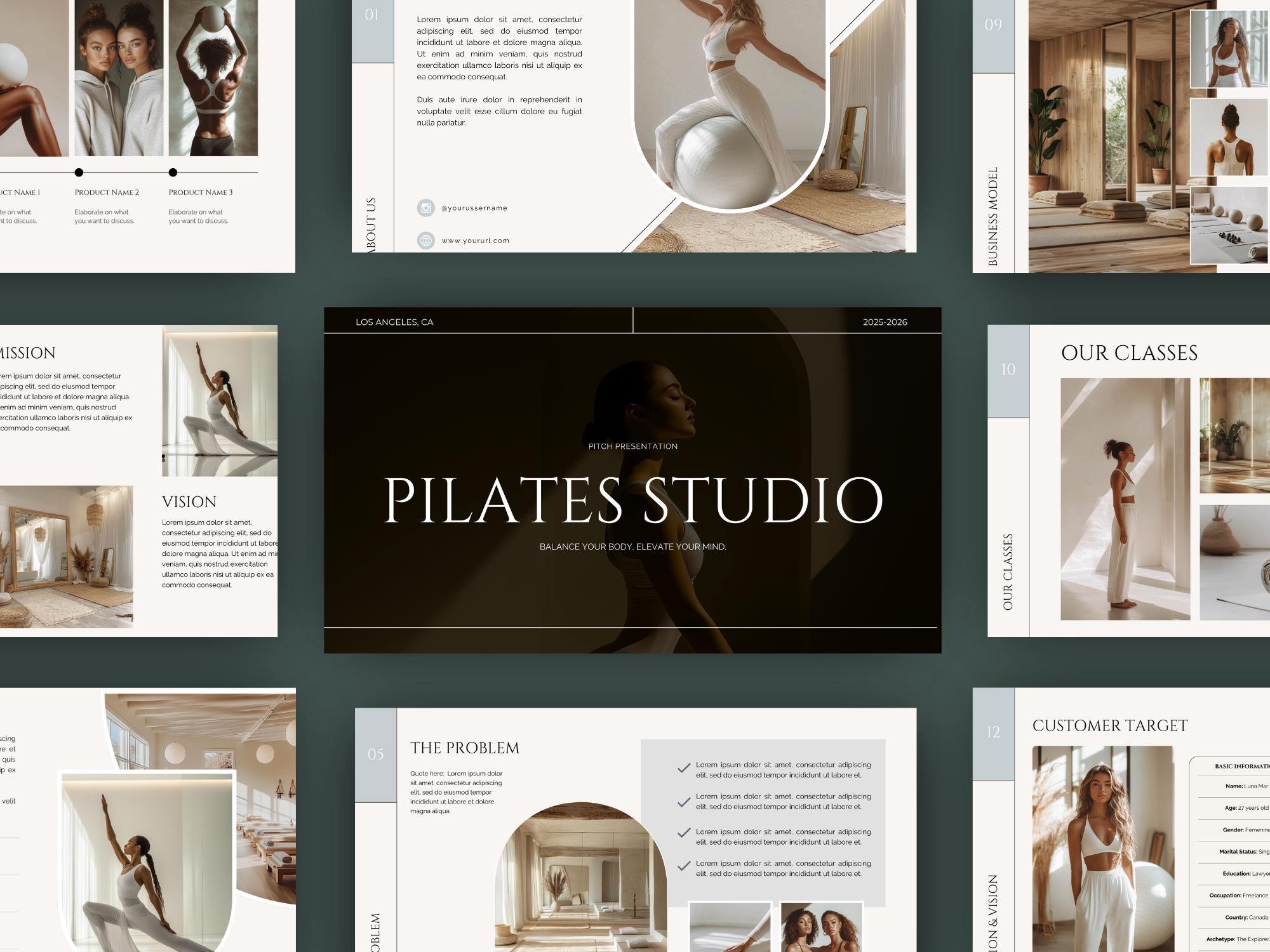 Canva Pilates Studio Pitch Deck Template | Presentation for Yoga ...