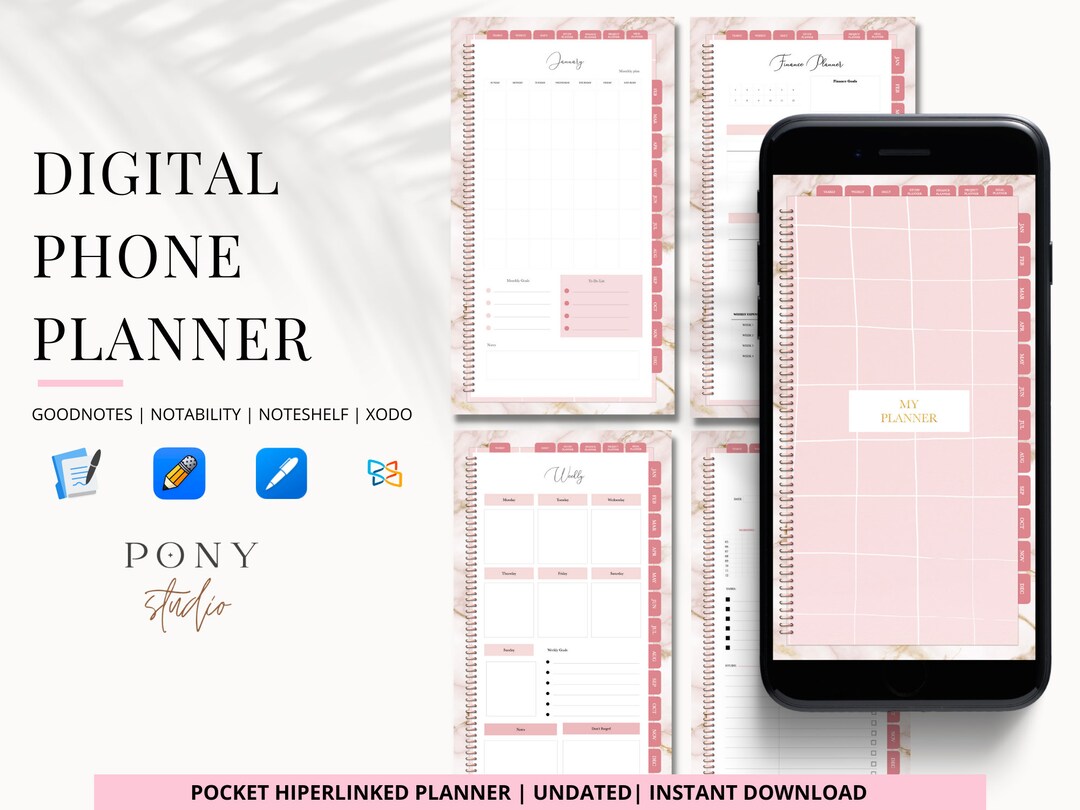 Cherry Pink Digital Phone Planner, Digital Pocket Planner, iPhone ...