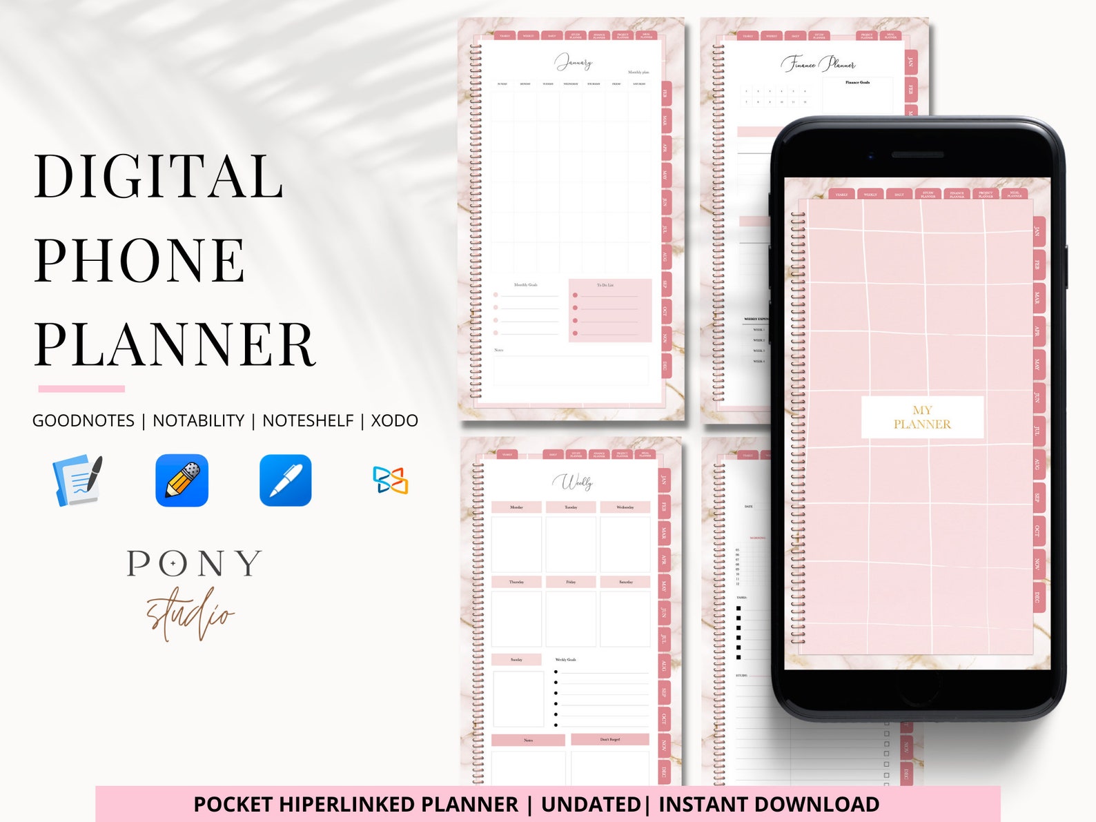 Cherry Pink Digital Phone Planner Digital Pocket Planner | Etsy