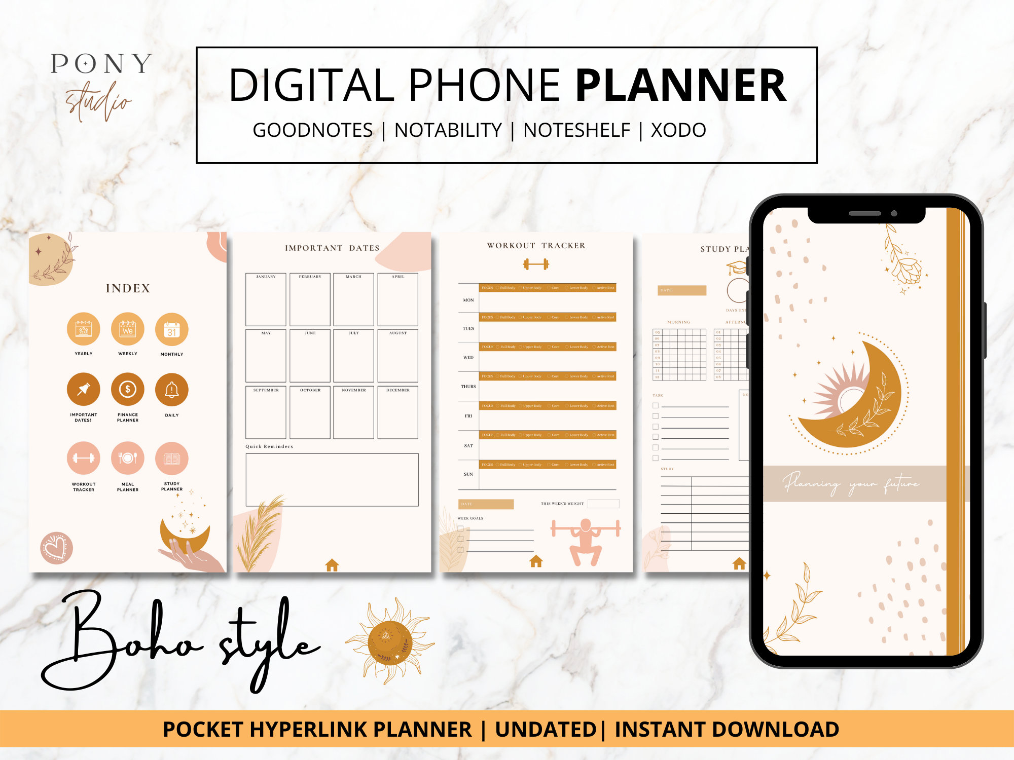Digital Phone Planner, Boho Digital, Pocket Planner, iPhone Digital ...
