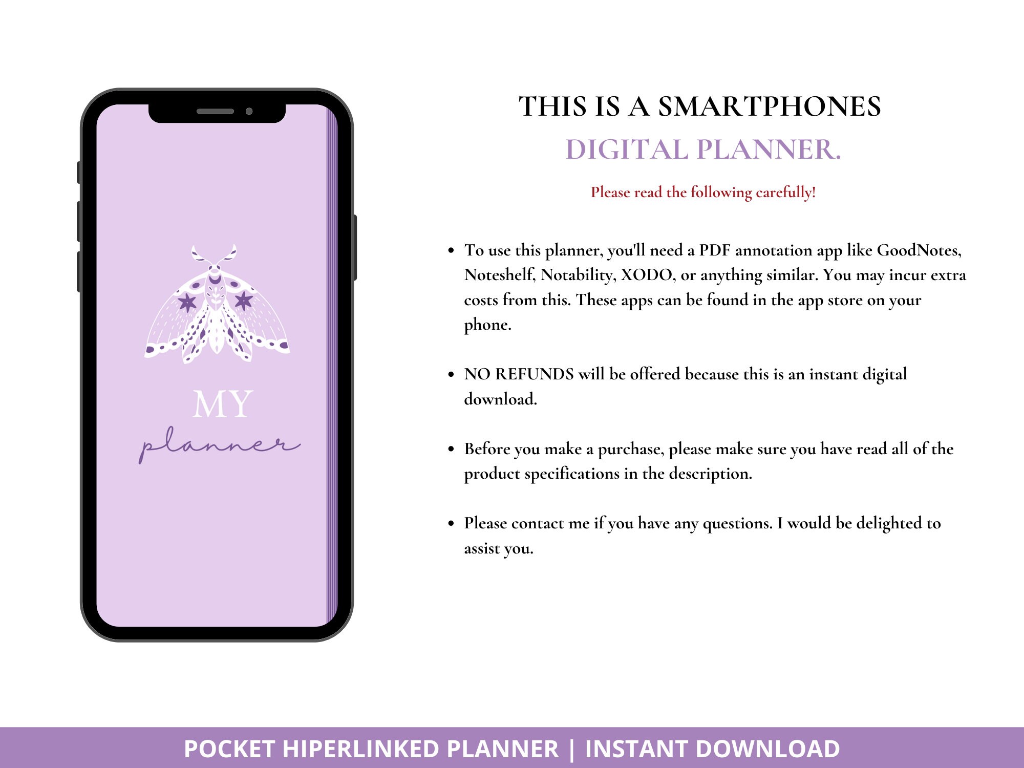 Purple Digital Phone Planner, Digital Pocket Planner, iPhone Digital ...