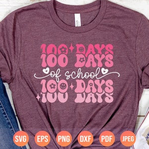 Retro 100 Days of School Svg Png Groovy 100th Day Teacher Png Stacked ...
