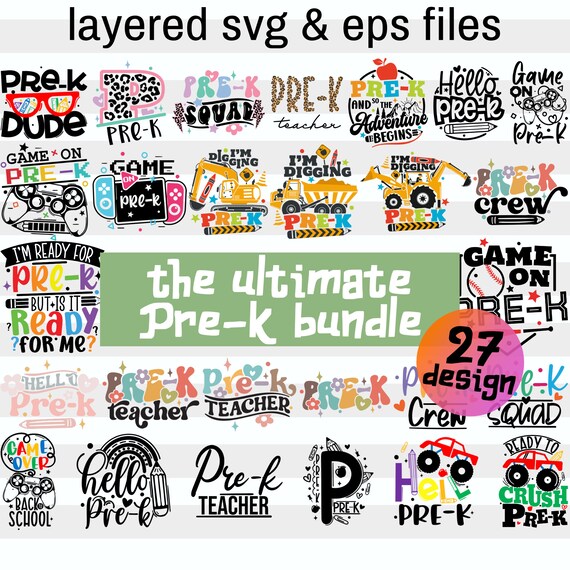 Pre-k Svg Bundle for Girls Boys & Teachers Pre K Png Gift - Etsy