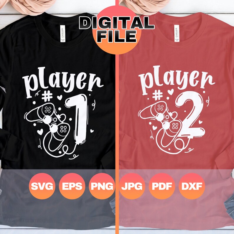 Player 1 Player 2 Svg Couple Matching Svg Gaming Png Video | Etsy