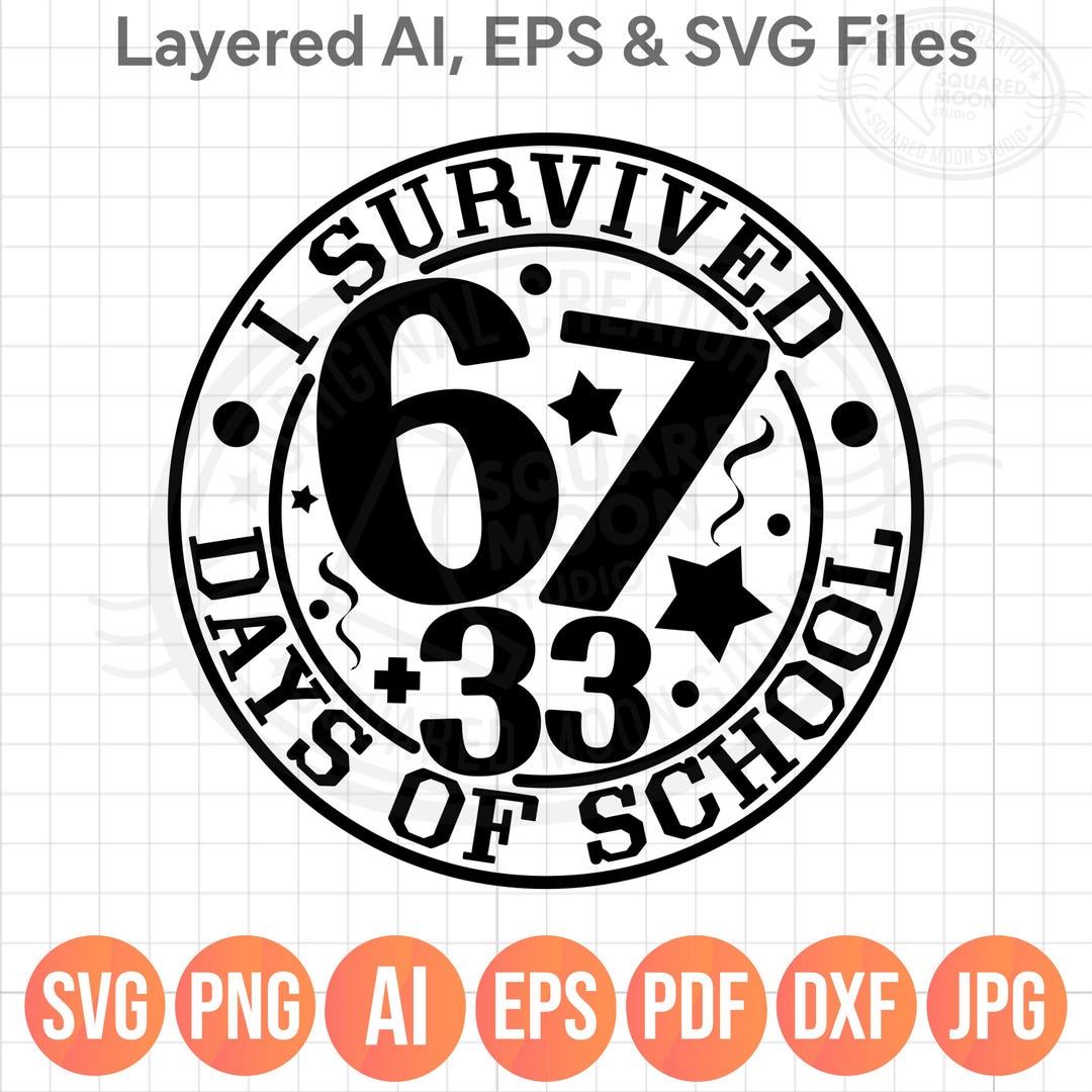 I Survived 67 33 Days of School SVG PNG, 100th Day Design - Etsy